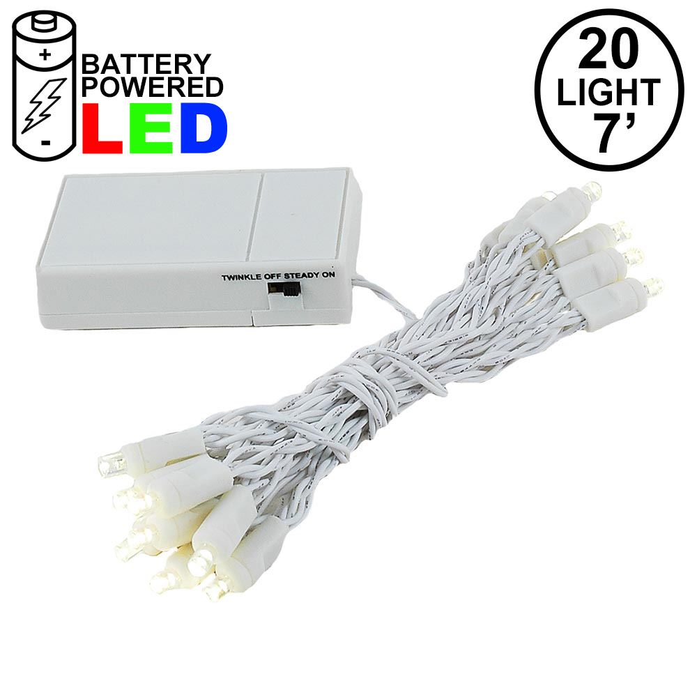 20 LED Battery Operated Lights Warm White on White Wire - Novelty ...