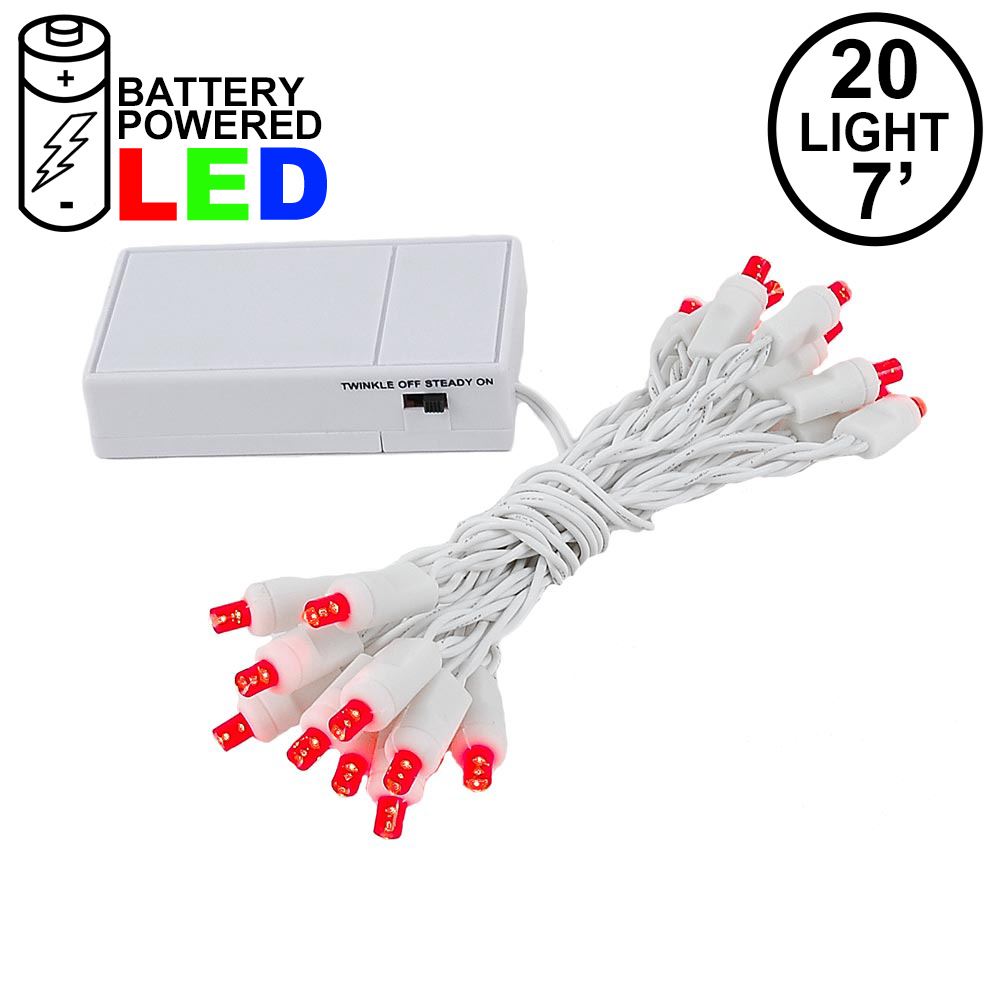 20 LED Battery Operated Christmas Lights Red on White Wire - Novelty ...
