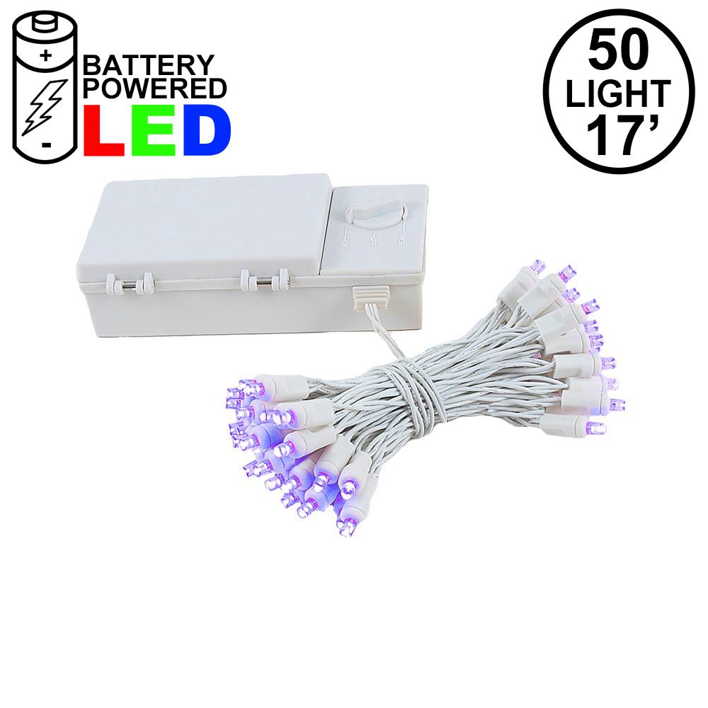50 LED Battery Operated Christmas Lights Purple on White Wire - Novelty ...