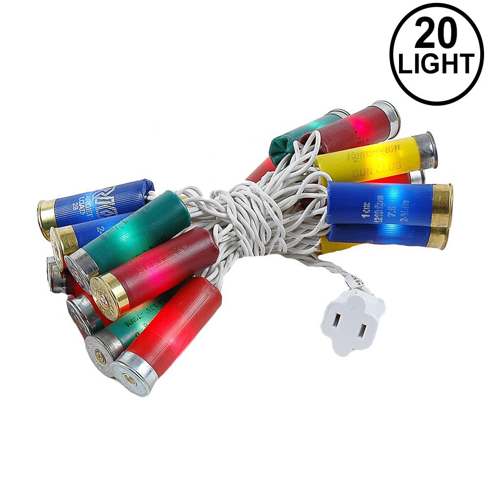 Multi Colored Shotgun Shell Lights on White Wire- Novelty Lights ...
