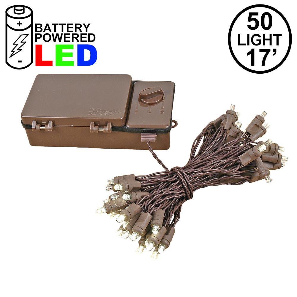 50 LED Battery Operated Christmas Lights Warm White on Green Wire ...