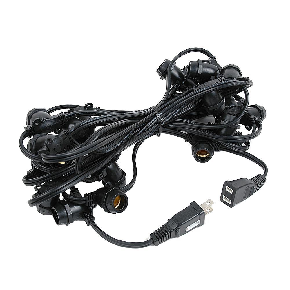 25' Commercial Outdoor String Lights With Intermediate Base on Black ...