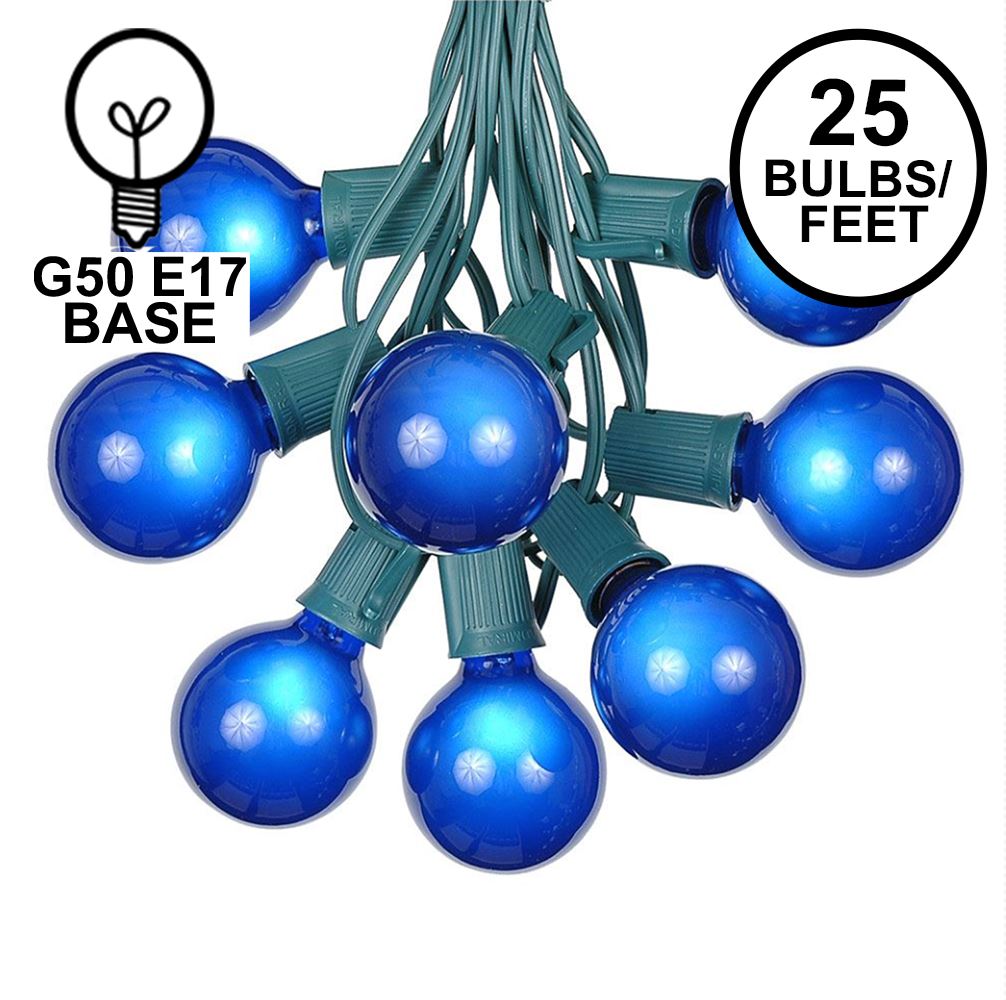 Blue Satin G50 Globe/Round Outdoor String Light Set on Green Wire ...