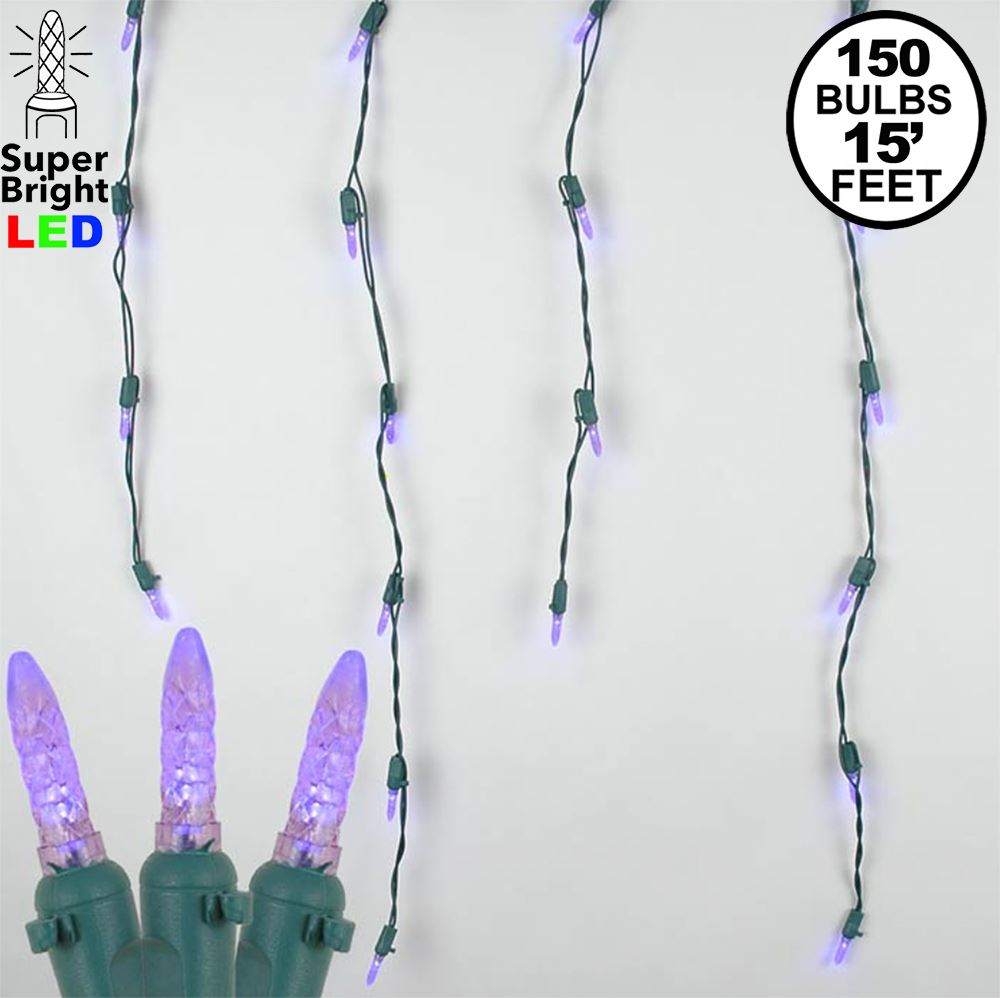 Purple LED Icicle Lights on Green Wire - Novelty Lights Inc Novelty ...