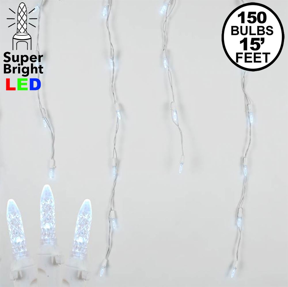 Pure White LED Icicle Lights on White Wire - Novelty Lights Inc Novelty ...