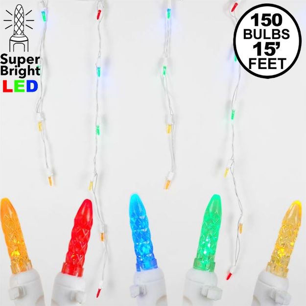 Assorted (multi) LED Icicle Lights on White Wire - Novelty Lights Inc ...