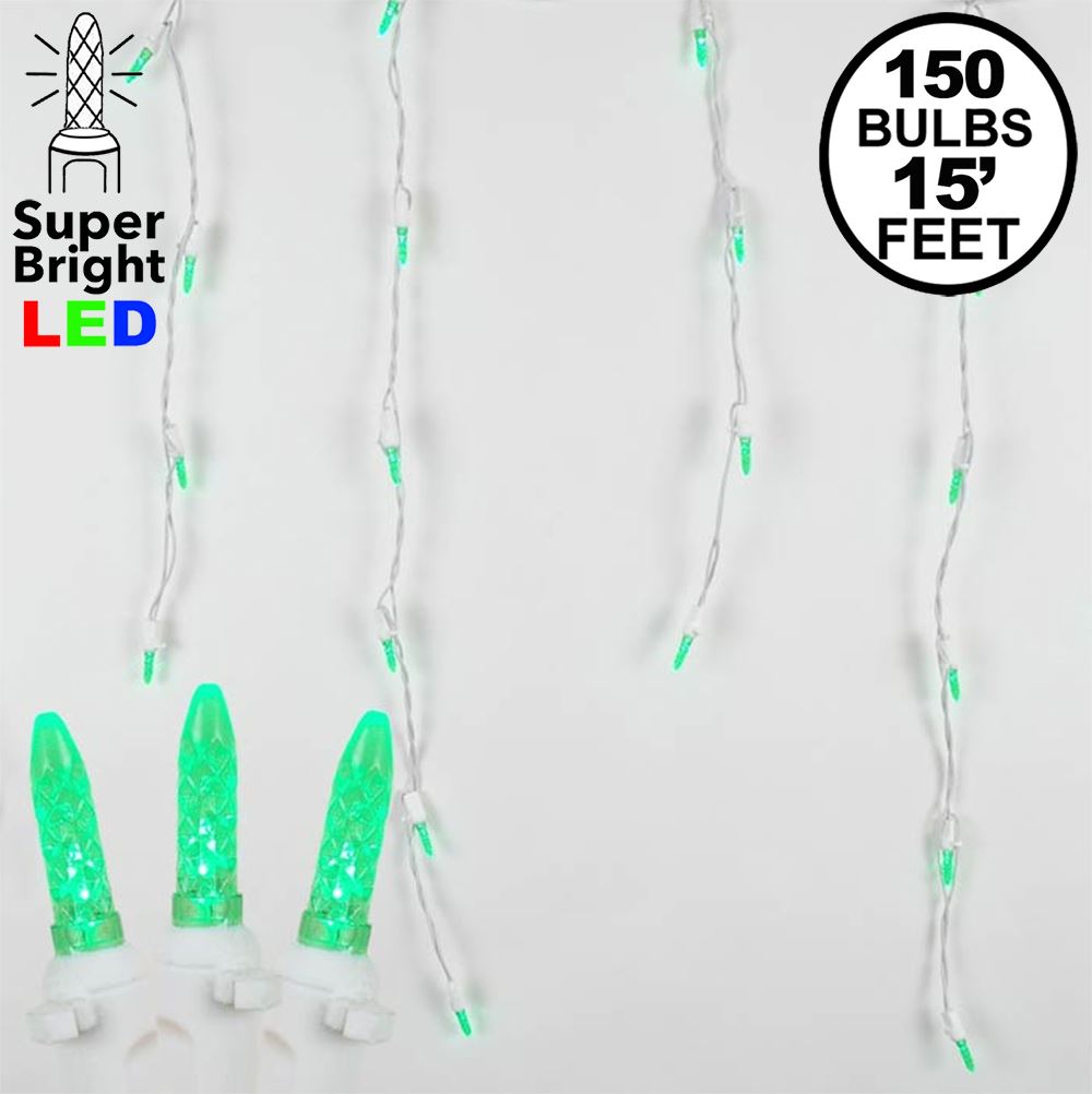 Green LED Icicle Lights on White Wire - Novelty Lights Inc Novelty ...