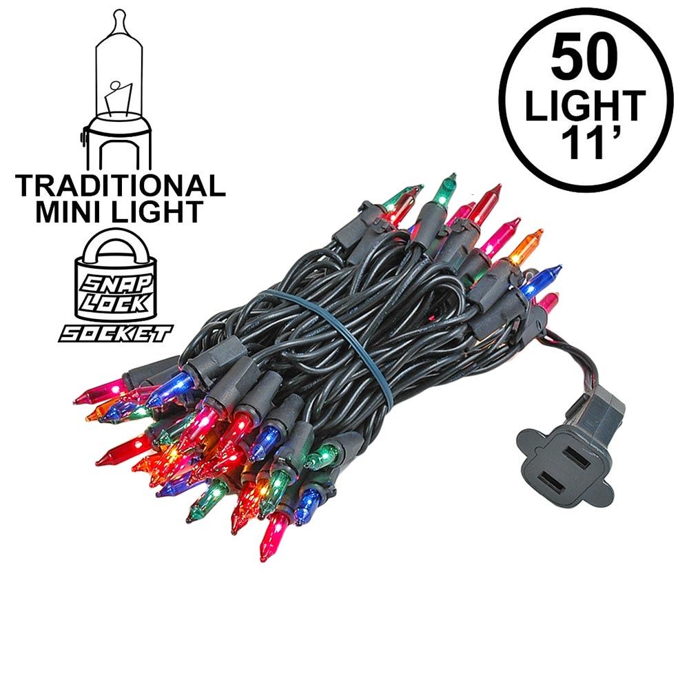Multi Colored Christmas Mini Lights Set 50 Light Black Wire 11 Feet ...