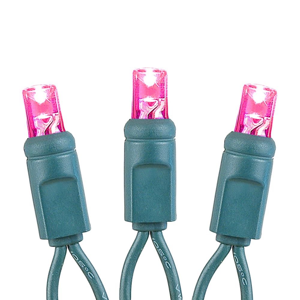 50 LED Battery Operated Christmas Lights Pink on Green Wire - Novelty ...
