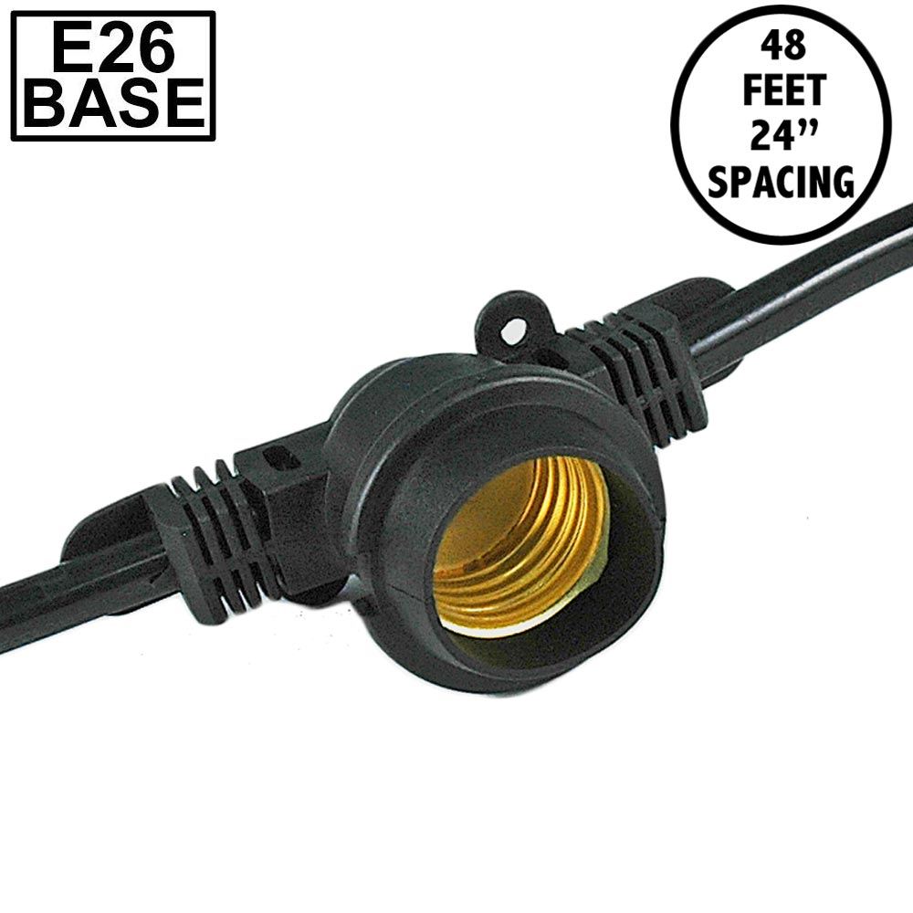 48' Commercial Outdoor String Lights With Medium Base on Black Wire ...