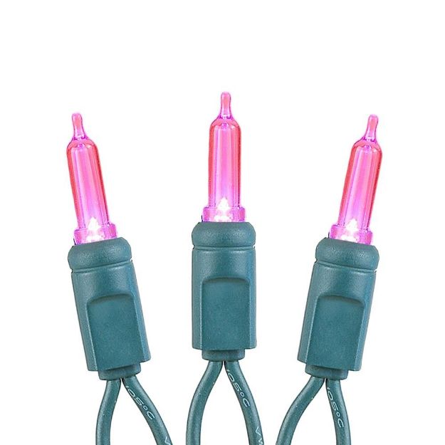 Pink 35 Light Traditional Candle Tip LED Christmas Lights on Green Wire ...