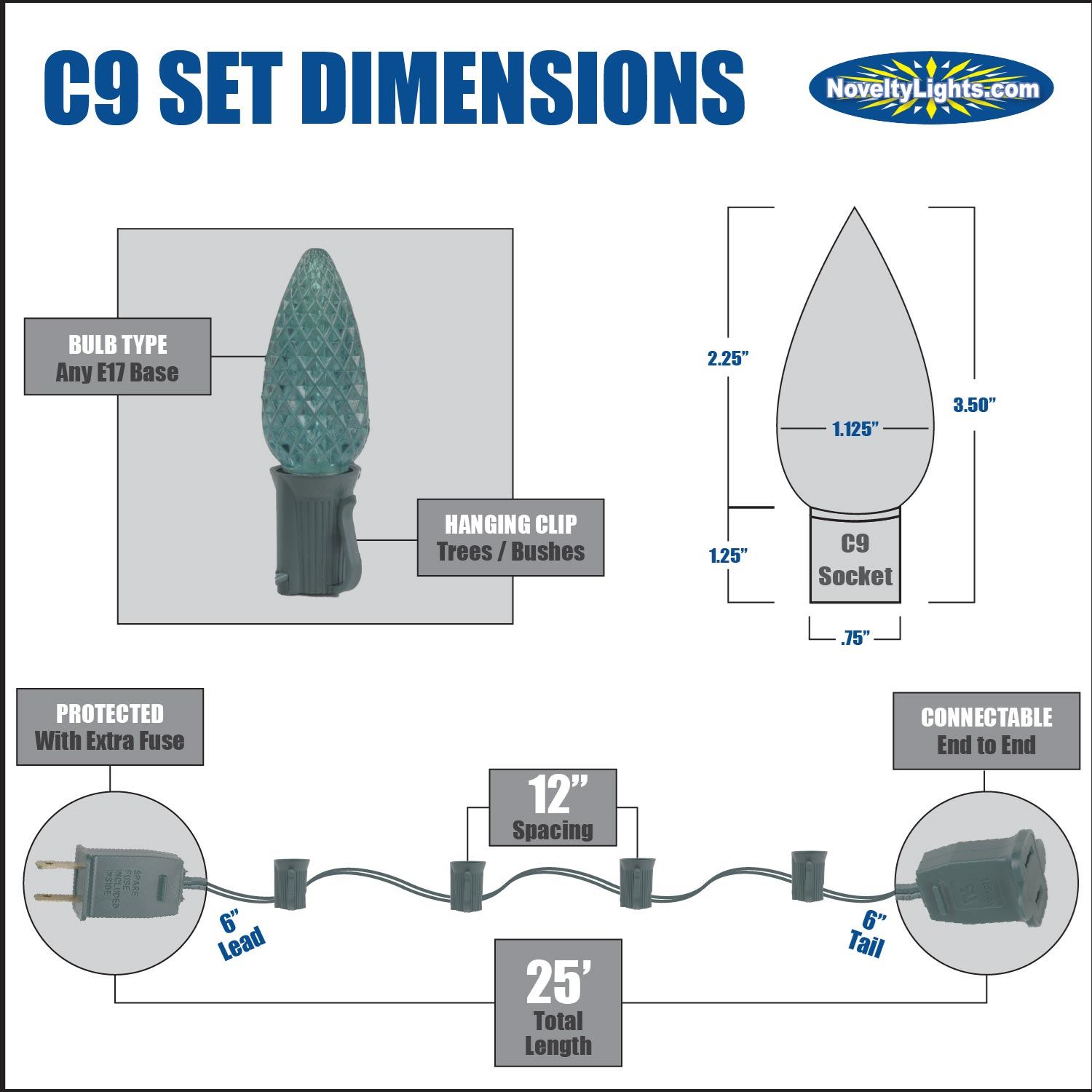 Clear C9 Outdoor String Light Set on White Wire - Novelty Lights ...