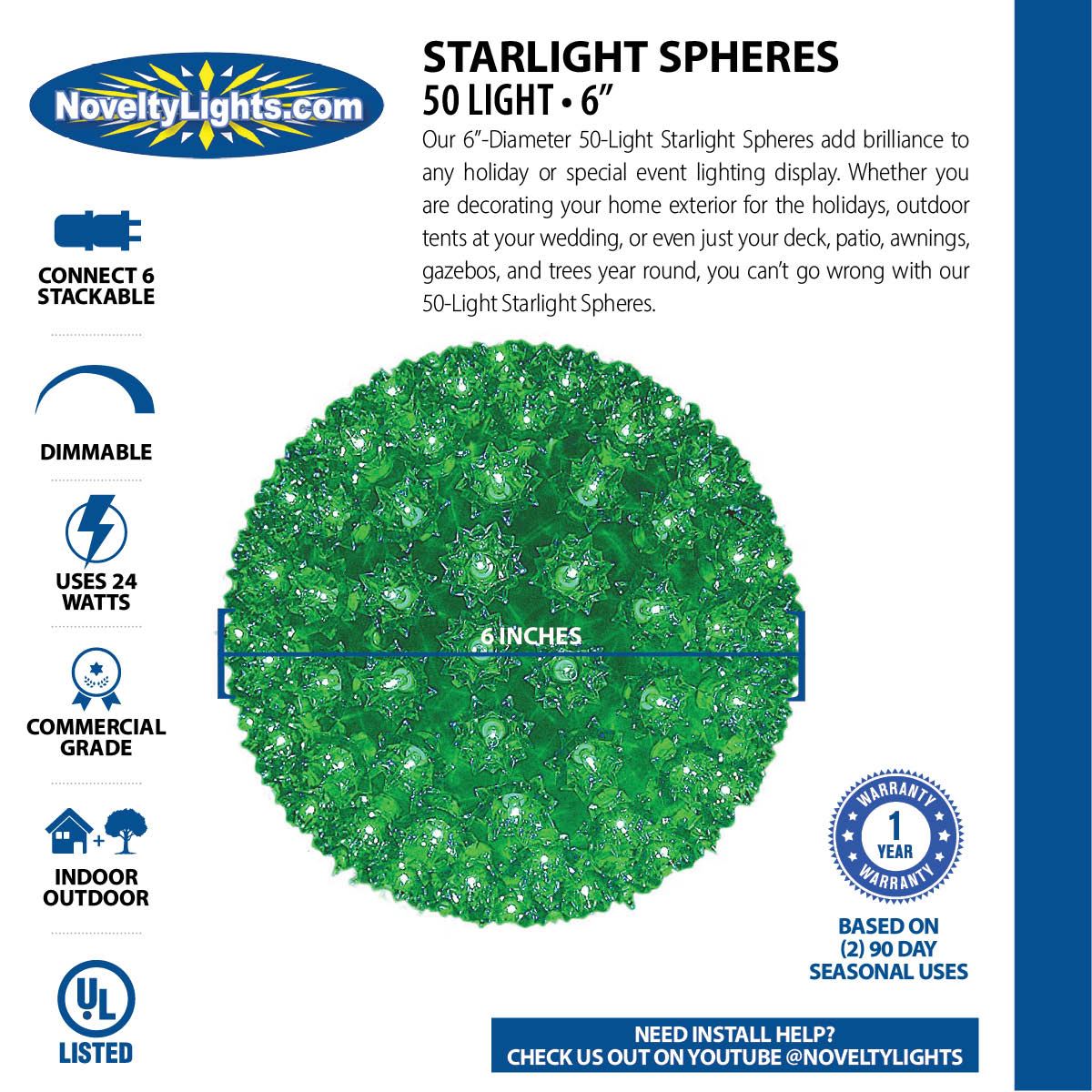Clear 6" Starlight Sphere 50 Light Mini Christmas Light BallNovelty ...
