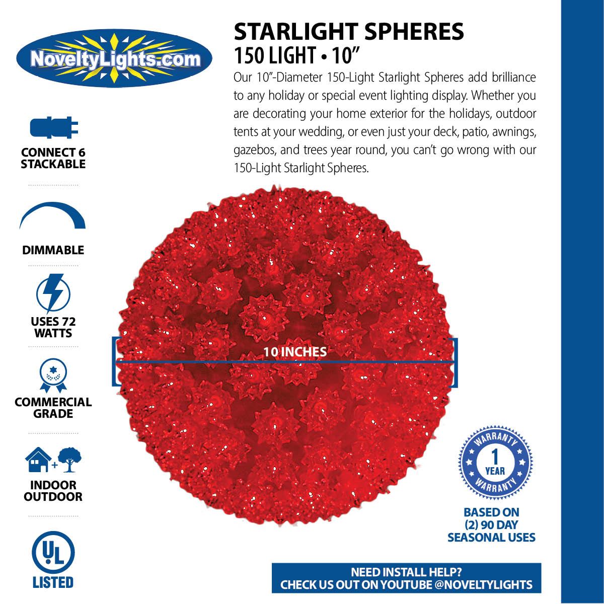 Clear 10" Starlight Sphere 150 Light Christmas BallNovelty Lights | LED ...