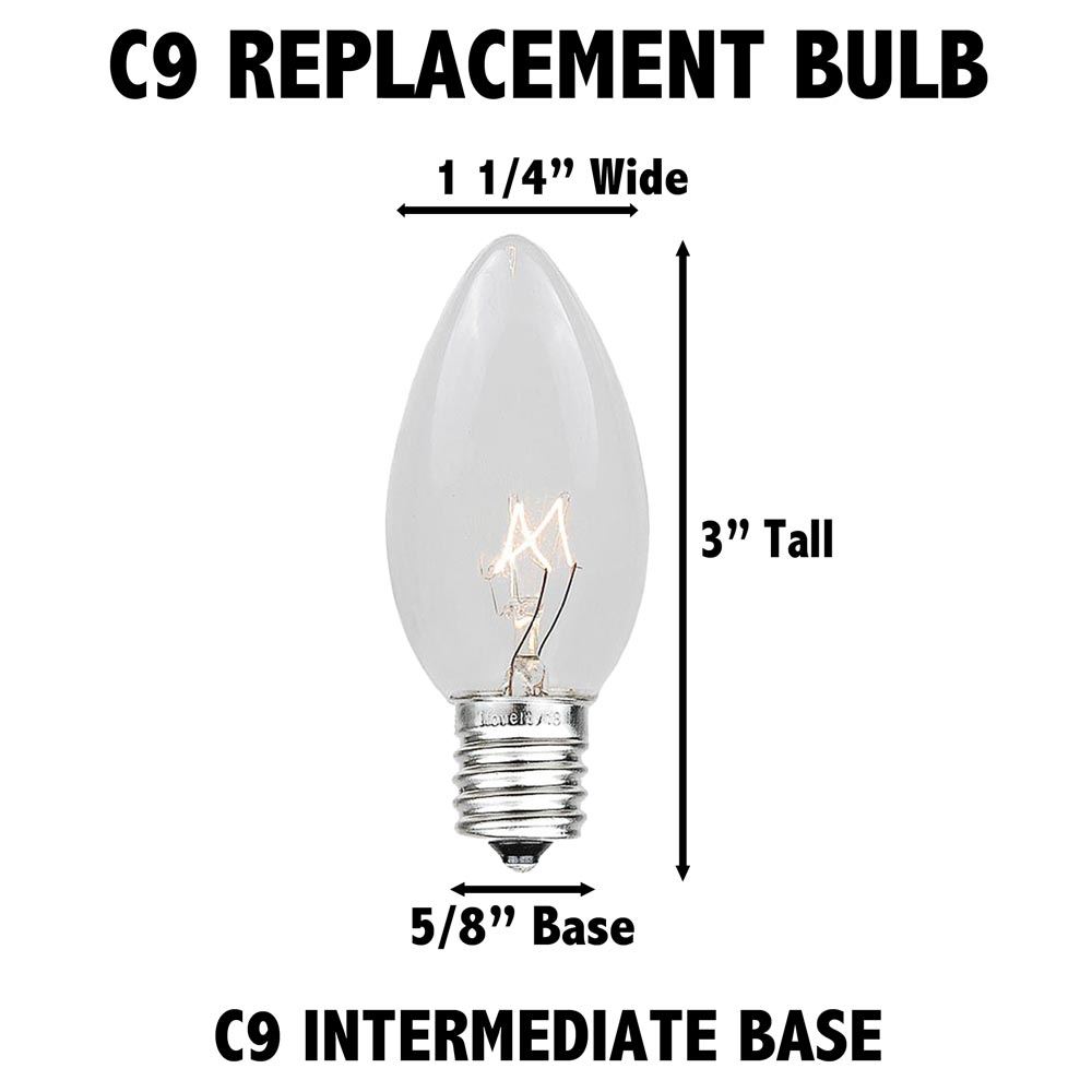 25 Pack of C9 Assorted Ceramic/Opaque Replacement Christmas Light Bulbs ...