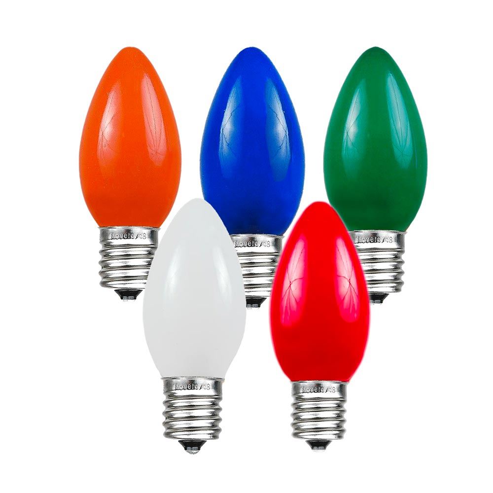25 Pack of C9 Assorted Ceramic/Opaque Replacement Christmas Light Bulbs ...