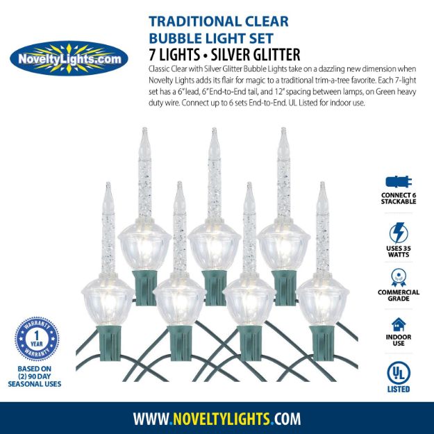 Clear 7 Light Traditional Bubble Light Set with Glitter - Novelty ...