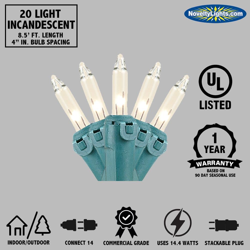 Christmas Mini Light String Sets 20 Light Green Wire Clear BulbNovelty ...