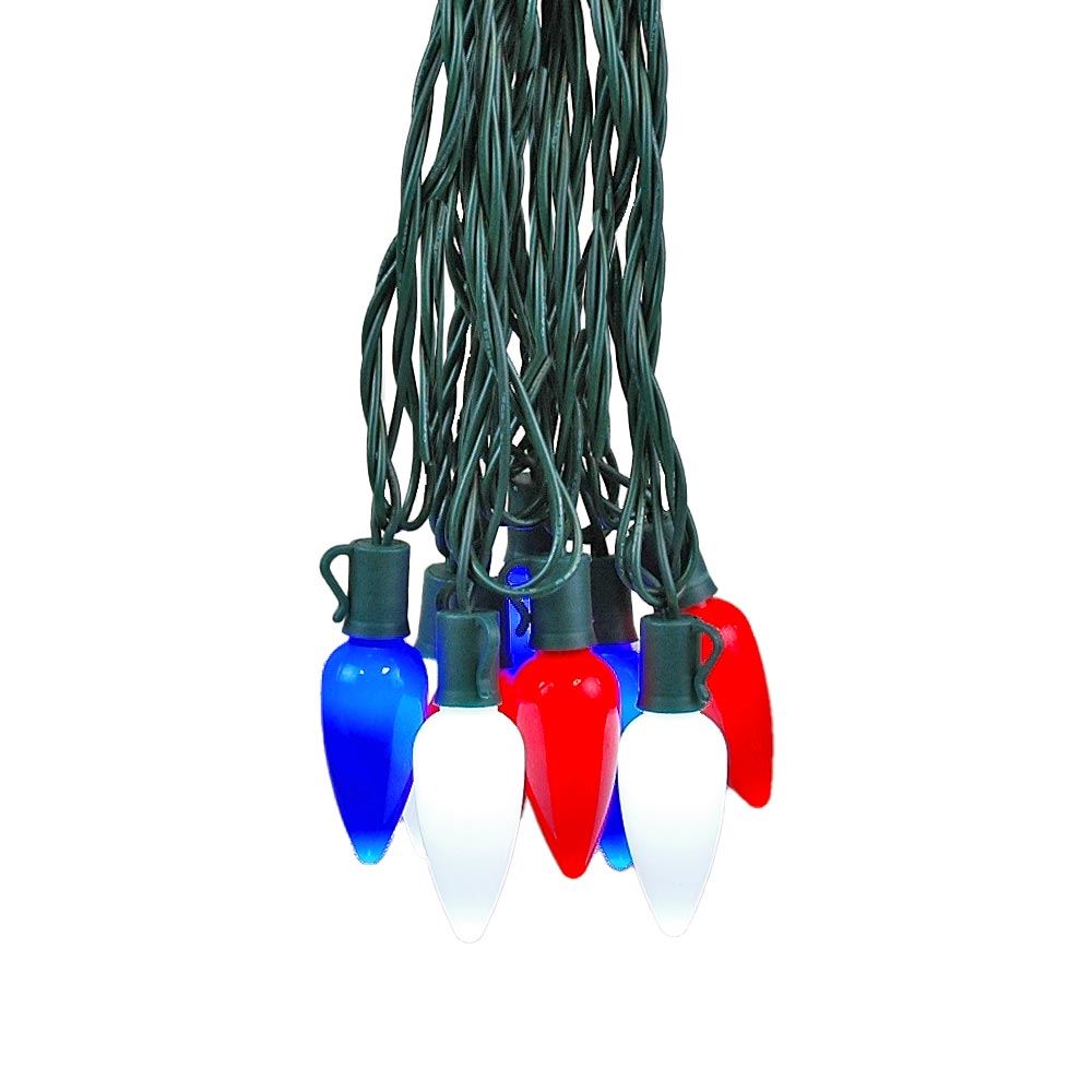 Commercial Grade LED Ceramic C9 Light Sets with Red, White & Blue Bulbs ...