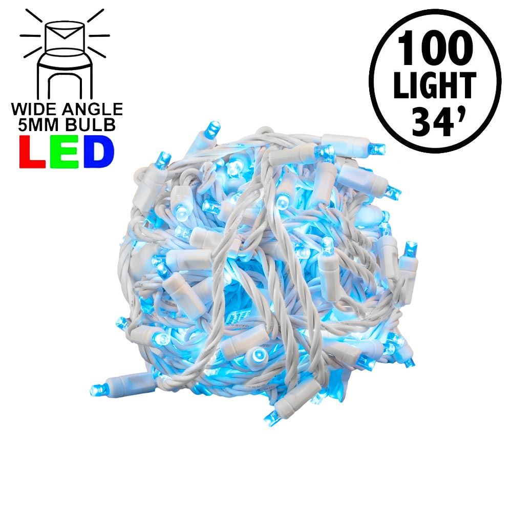 Wide Angle Teal 100 Bulb LED Christmas Lights Sets on White WireNovelty ...