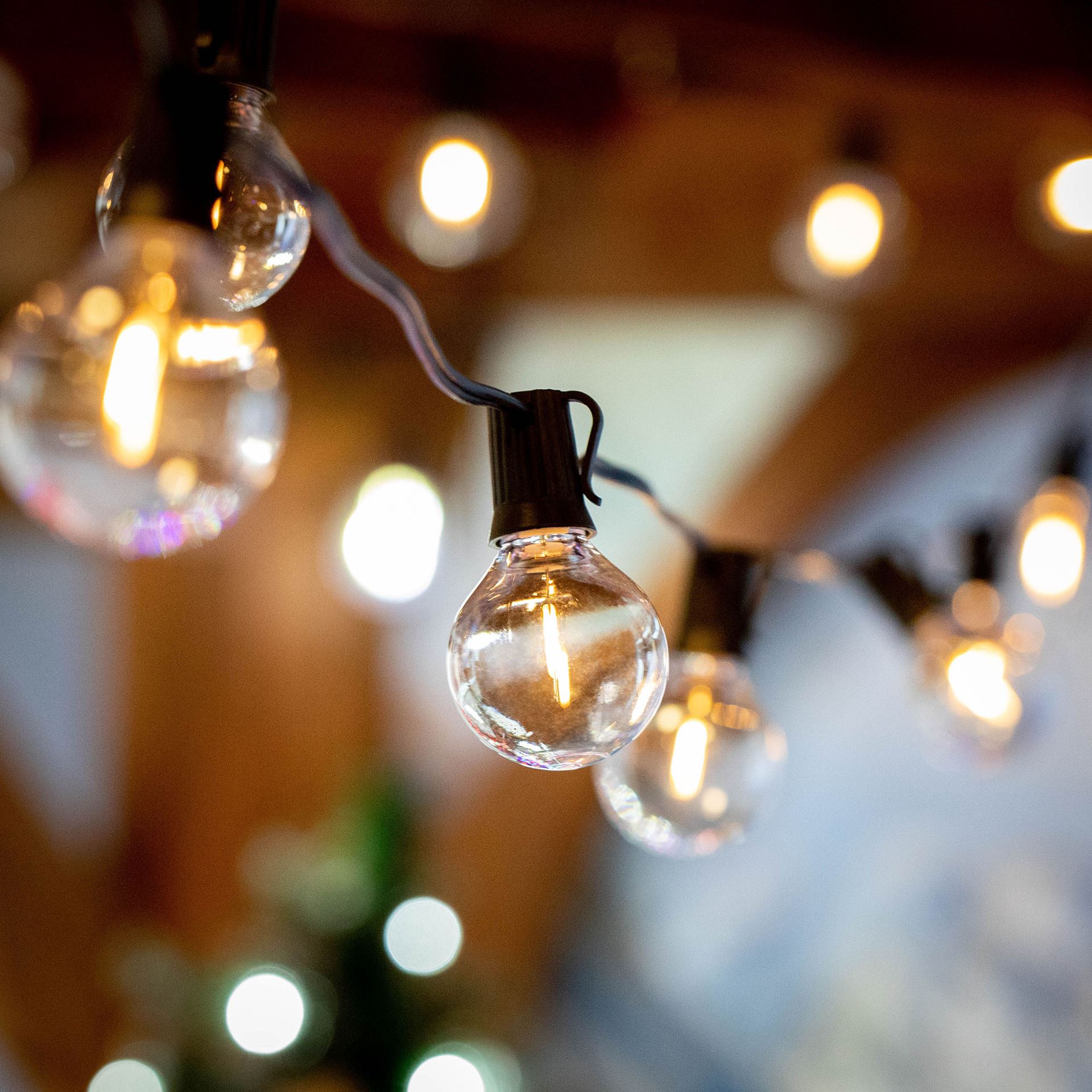Warm White LED G40 Globe/Round Outdoor String Light Set on Black Wire ...