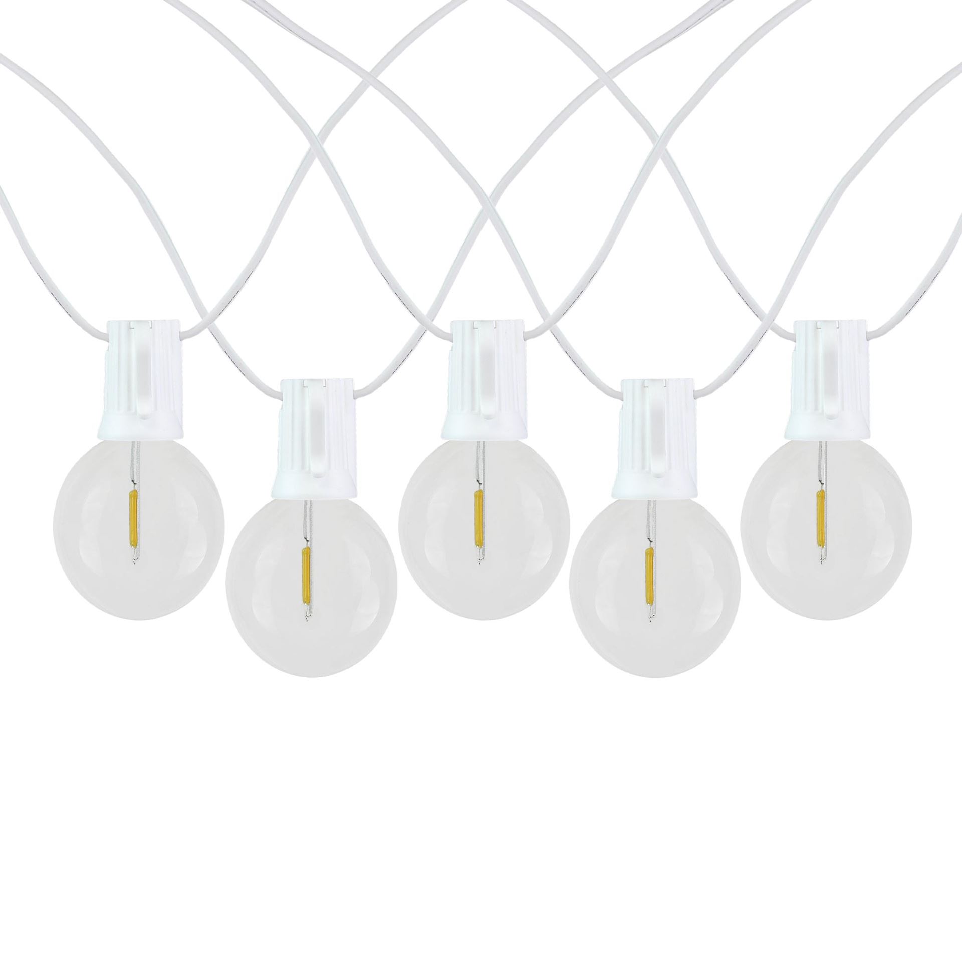 Warm White LED G50 Globe/Round Outdoor String Light Set on White Wire ...