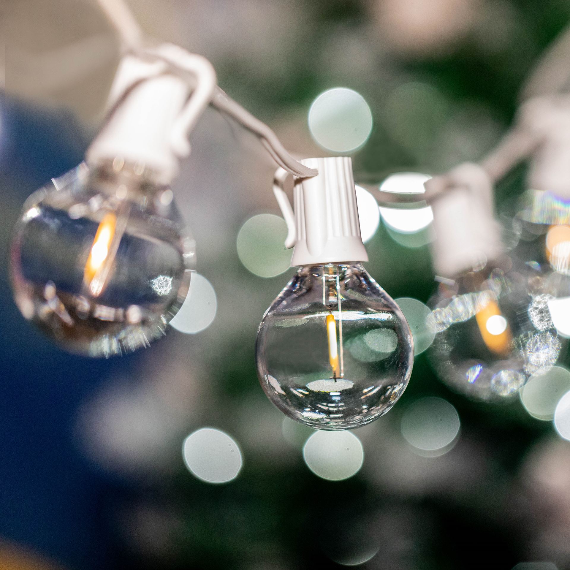 Warm White LED G50 Globe/Round Outdoor String Light Set on White Wire ...