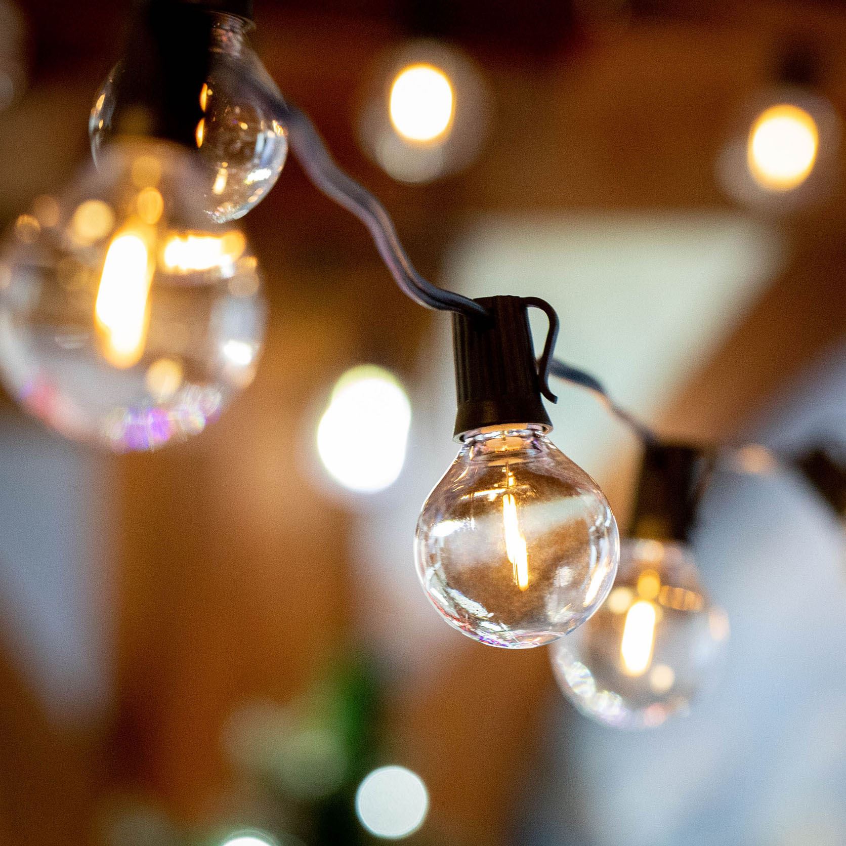 Warm White LED G40 Globe/Round Outdoor String Light Set on Black Wire ...
