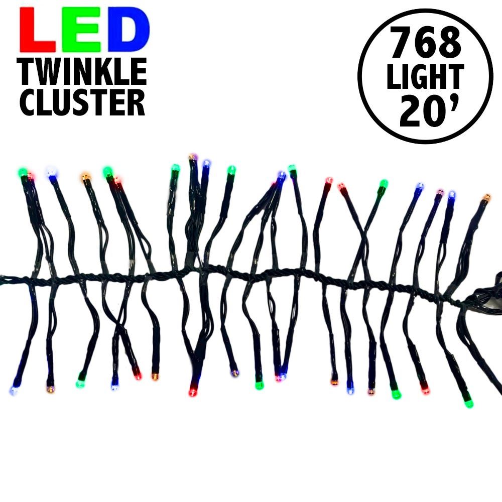 LED Twinkling Cluster Rice Light Set - 768 Multi Color Lights On Green ...
