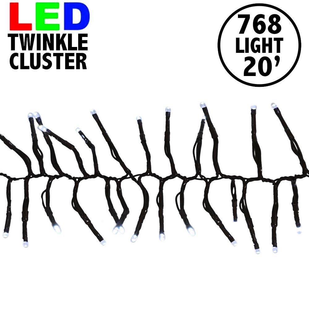 LED Twinkling Cluster Rice Light Set - 768 Pure White Lights On Green ...