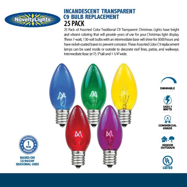 25 Pack of Transparent Clear C9 Christmas Replacement LampsNovelty ...