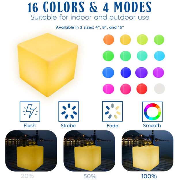 4" RGBW Cube Light Rechargeable Color Changing LED with RemoteNovelty ...