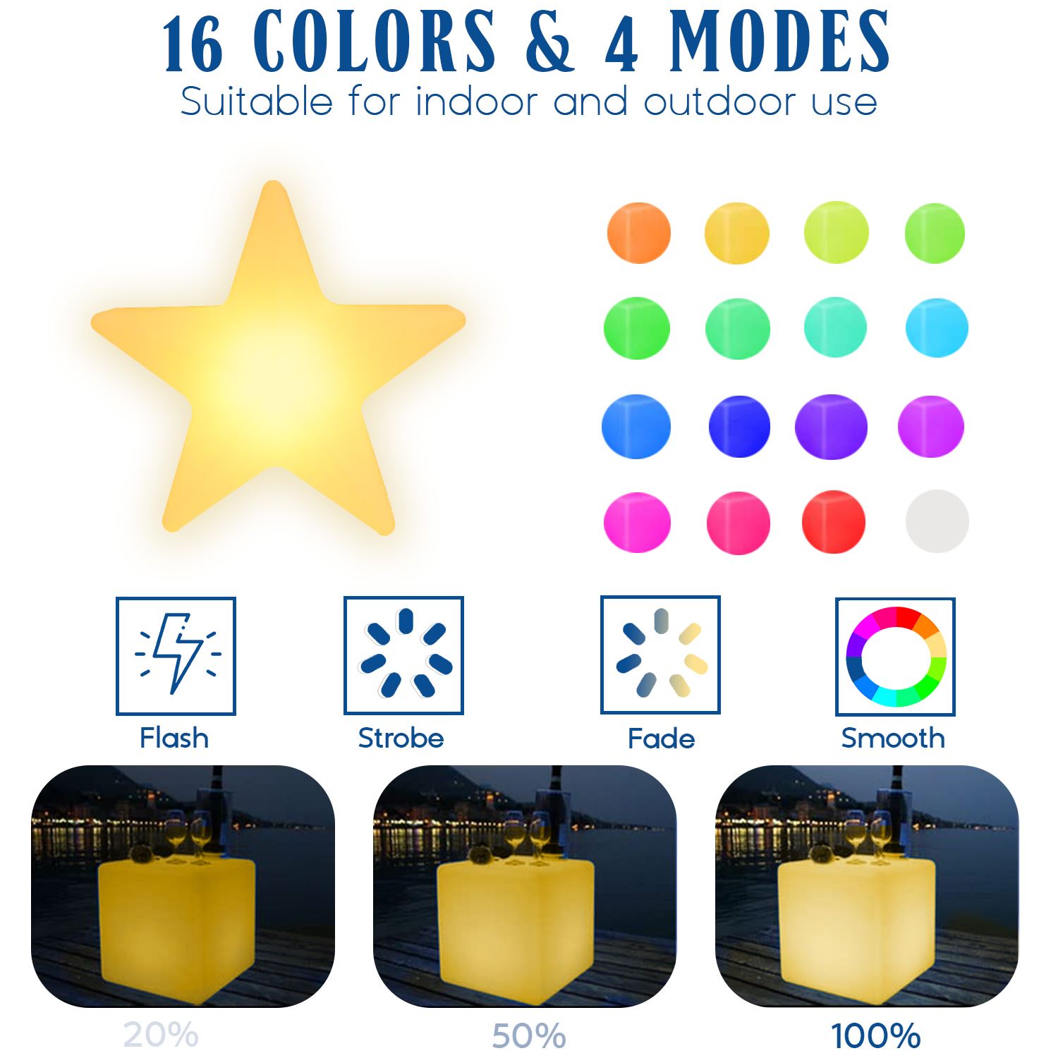 16" RGBW Star Light Rechargeable Color Changing LED with RemoteNovelty ...