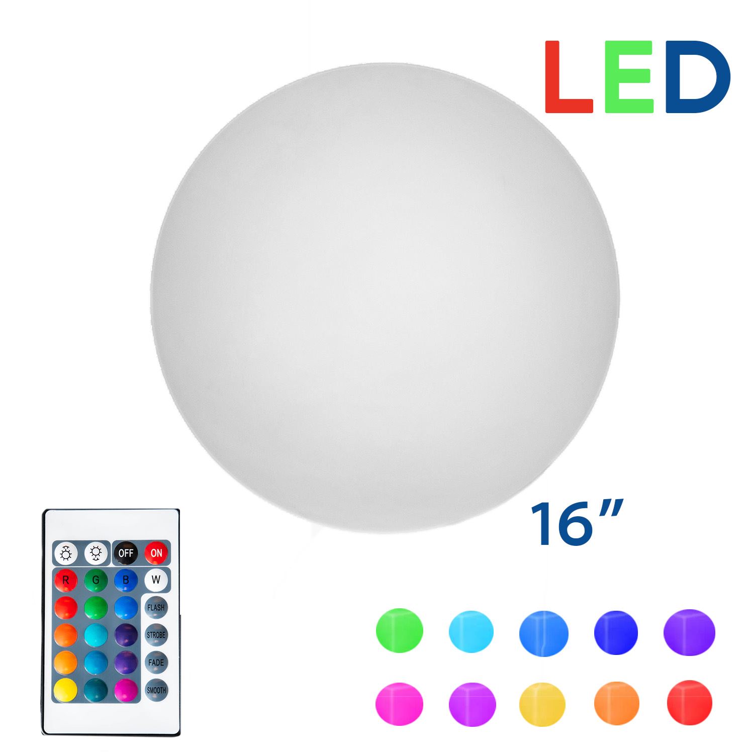 16" RGBW Sphere Light Rechargeable Color Changing LED with ...