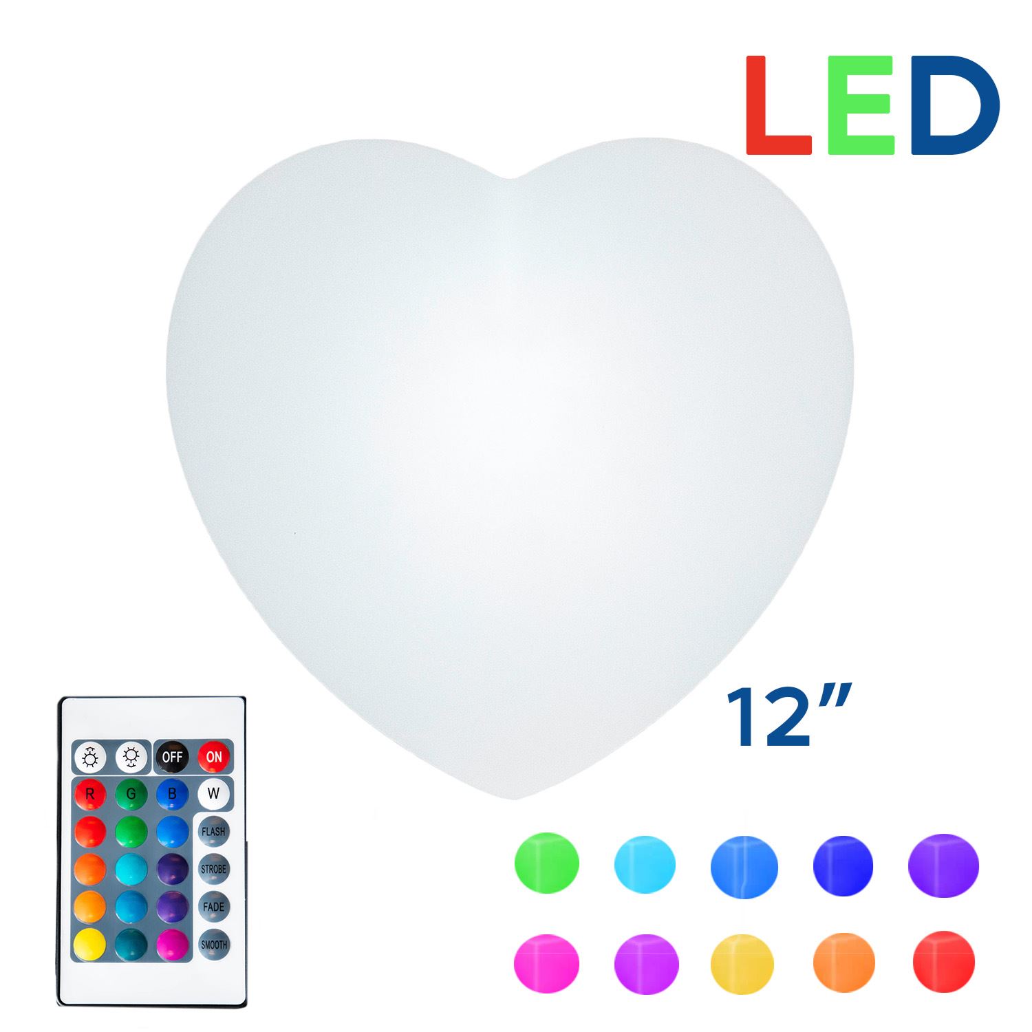 12" RGBW Heart Light Rechargeable Color Changing LED with RemoteNovelty ...