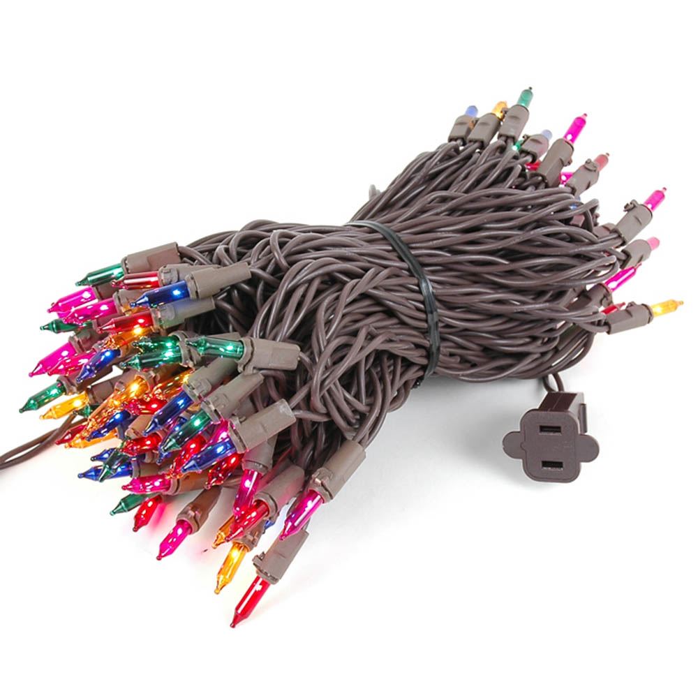 Multi Christmas Mini Lights Set 100 Light Brown Wire 50 Feet - Novelty ...