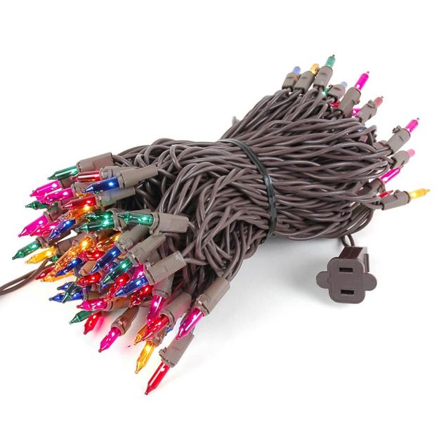 Multi Christmas Mini Lights Set 100 Light Brown Wire 50 Feet - Novelty ...