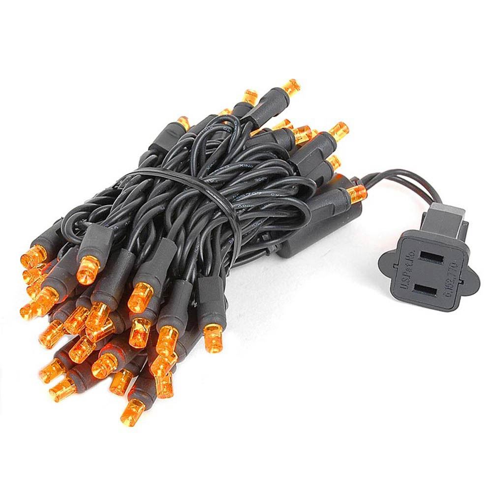 Black Wire Wide Angle Amber (orange)50 Bulb LED Christmas Lights Sets ...