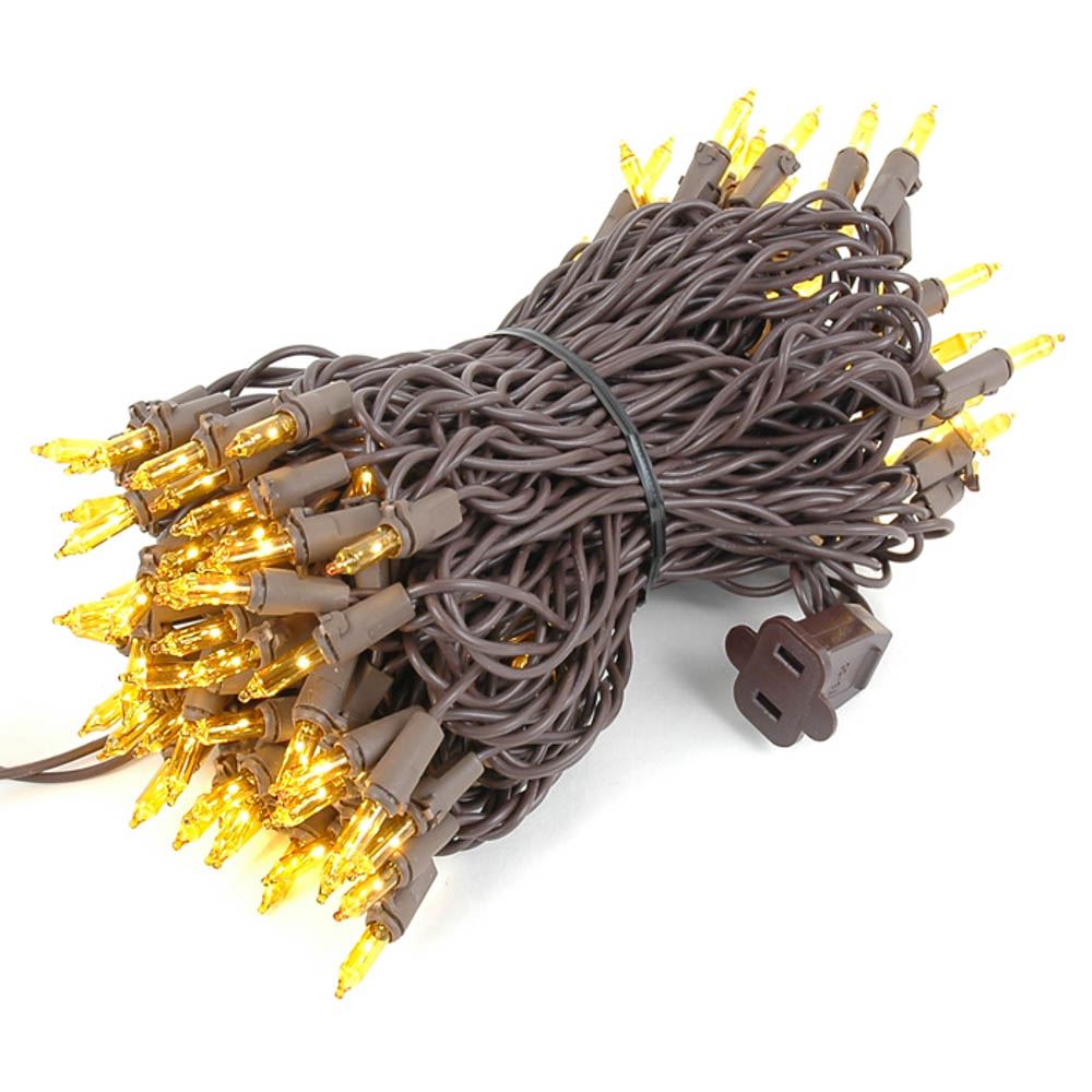 Yellow Christmas Mini Lights Set 100 Light Brown Wire 50 Feet - Novelty ...