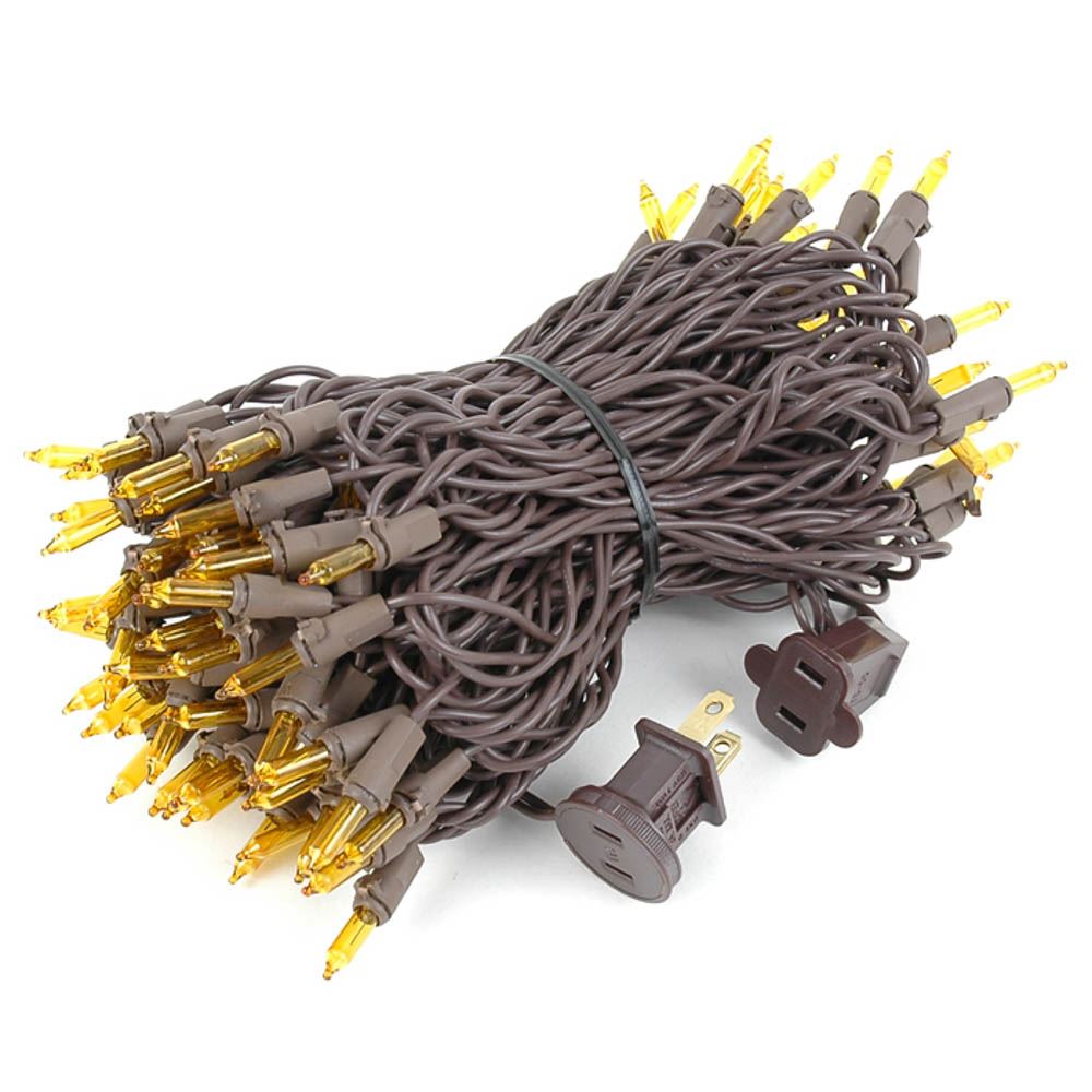 Yellow Christmas Mini Lights Set 100 Light Brown Wire 50 Feet - Novelty ...