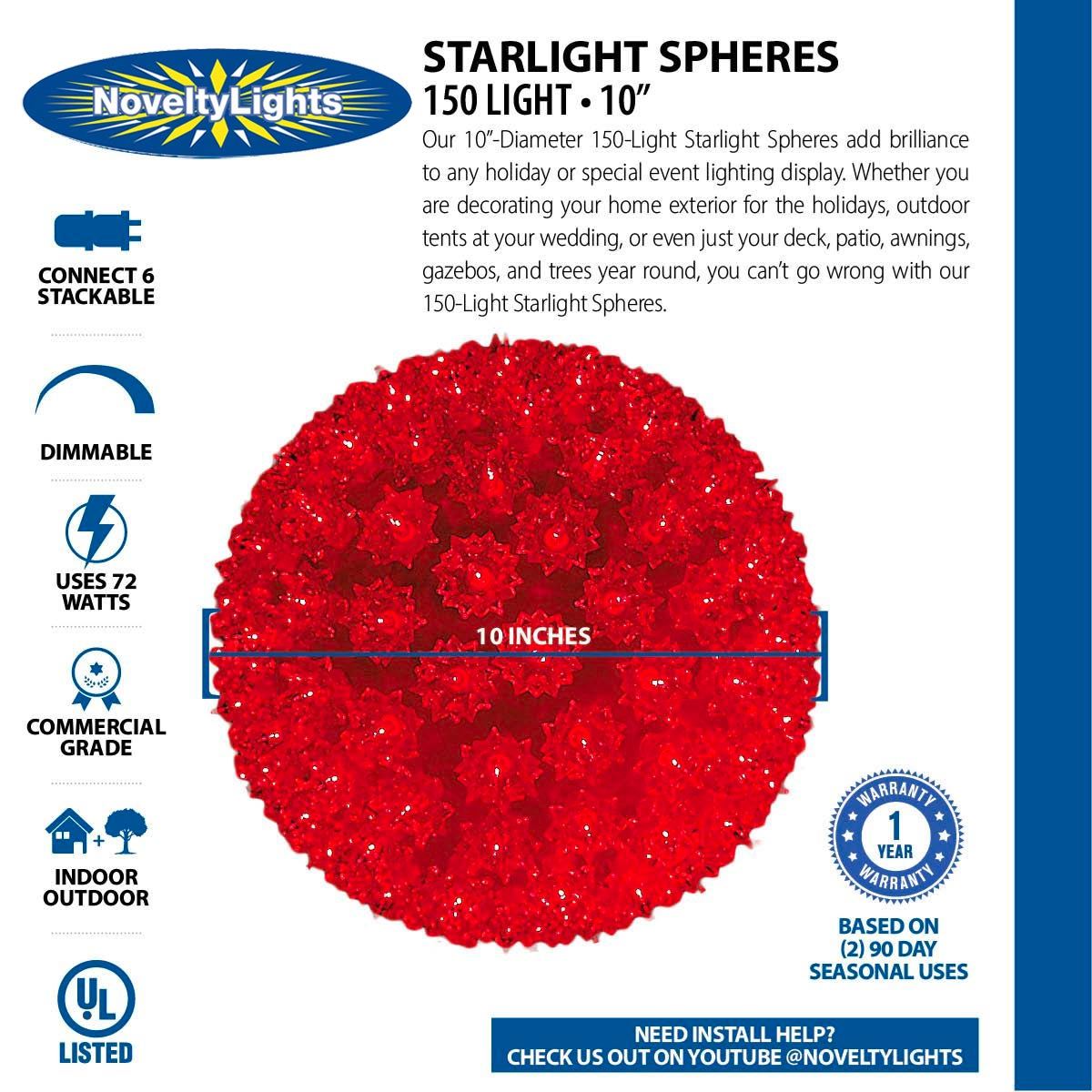 Clear 10" Starlight Sphere 150 Light Christmas BallNovelty Lights | LED ...