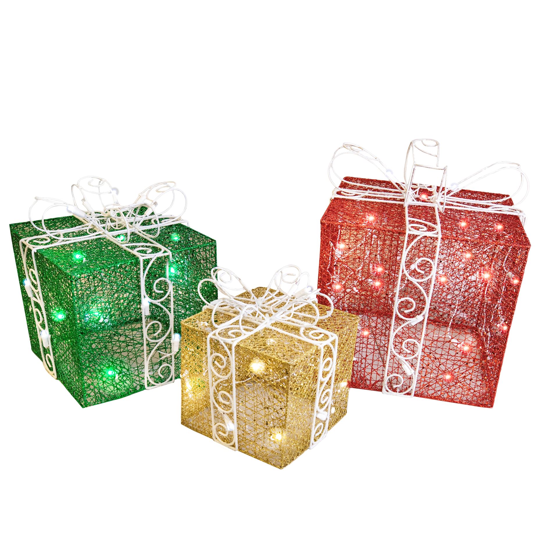 9 in., 12 in. & 15 in. Red/Green/Gold Gift Boxes with 100 Steady ...
