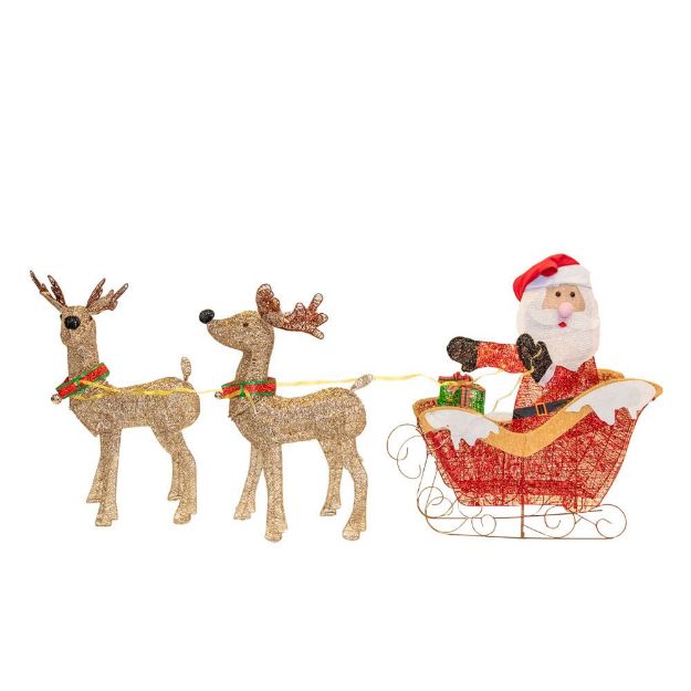Pre-Lit Warm White 33.5 In. Santa & Reindeer Decoration - Novelty ...