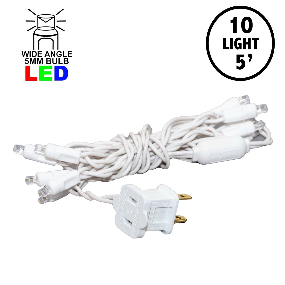 10 Light Pure White LED Christmas Light Set Non-Connectable - Novelty ...