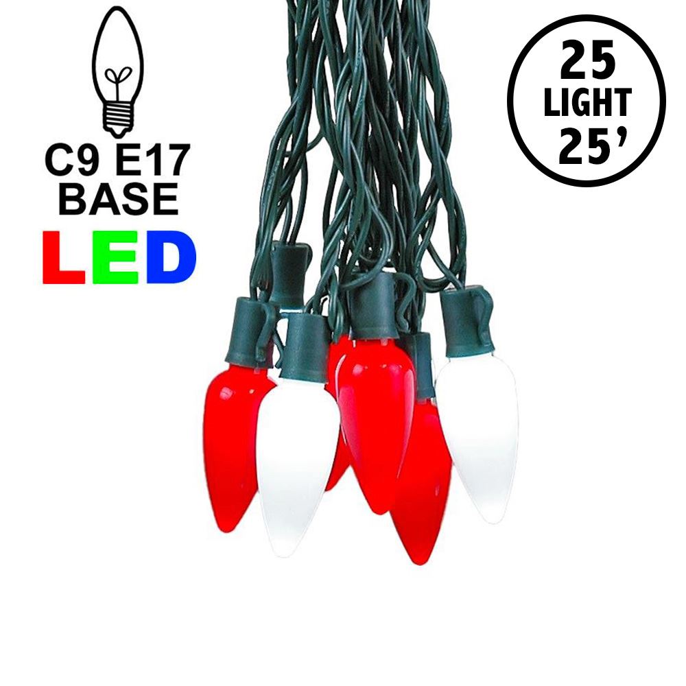 Commercial Grade LED Ceramic C9 Light Sets with Red & Pure White Bulbs ...
