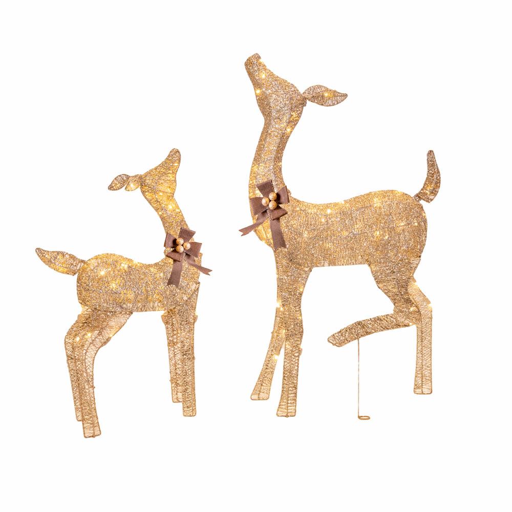 38 in. and 28 in. Fawn and Doe Decoration with LED Lights - Novelty ...