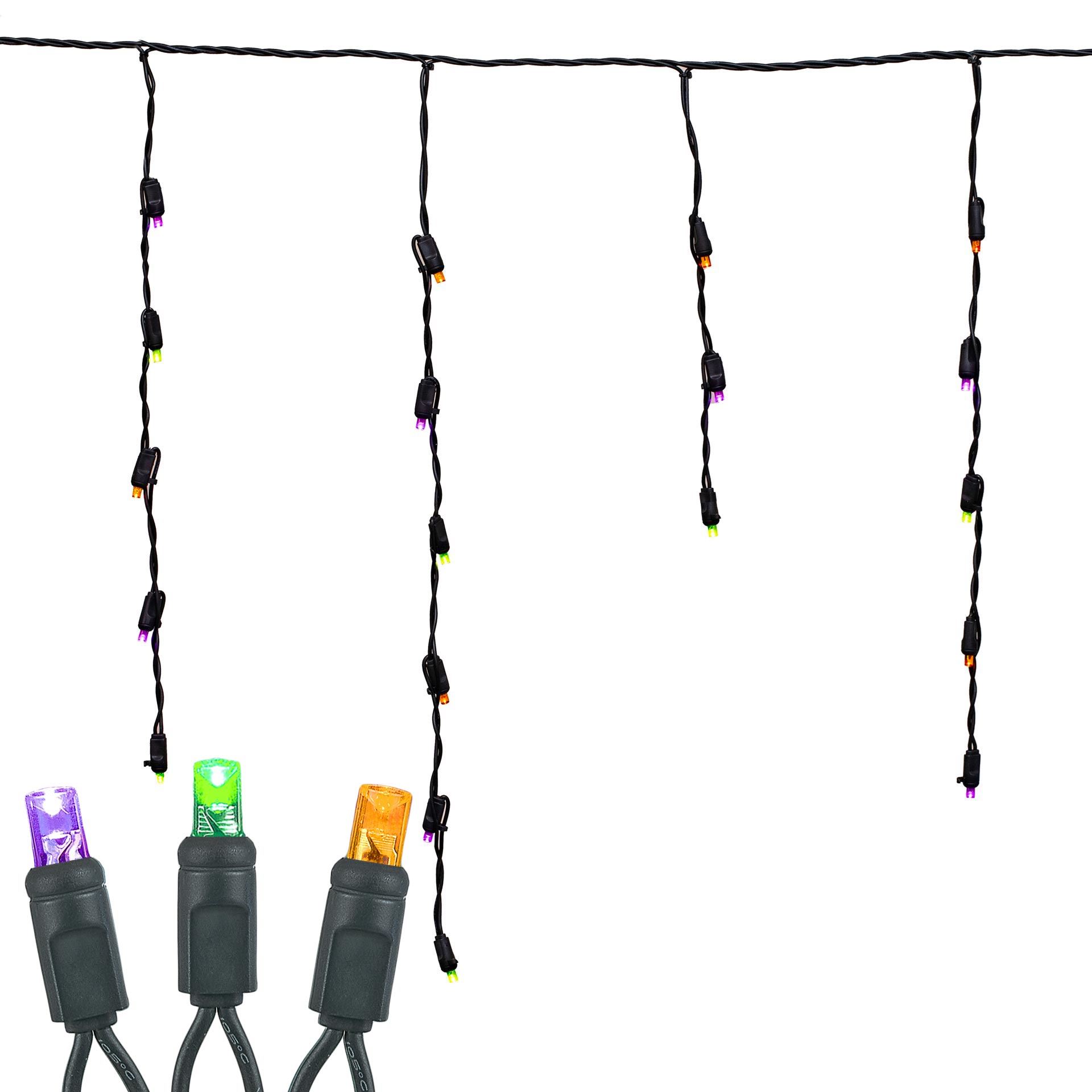 Purple/Lime/Orange LED Icicle Lights on Black Wire - Novelty Lights Inc ...