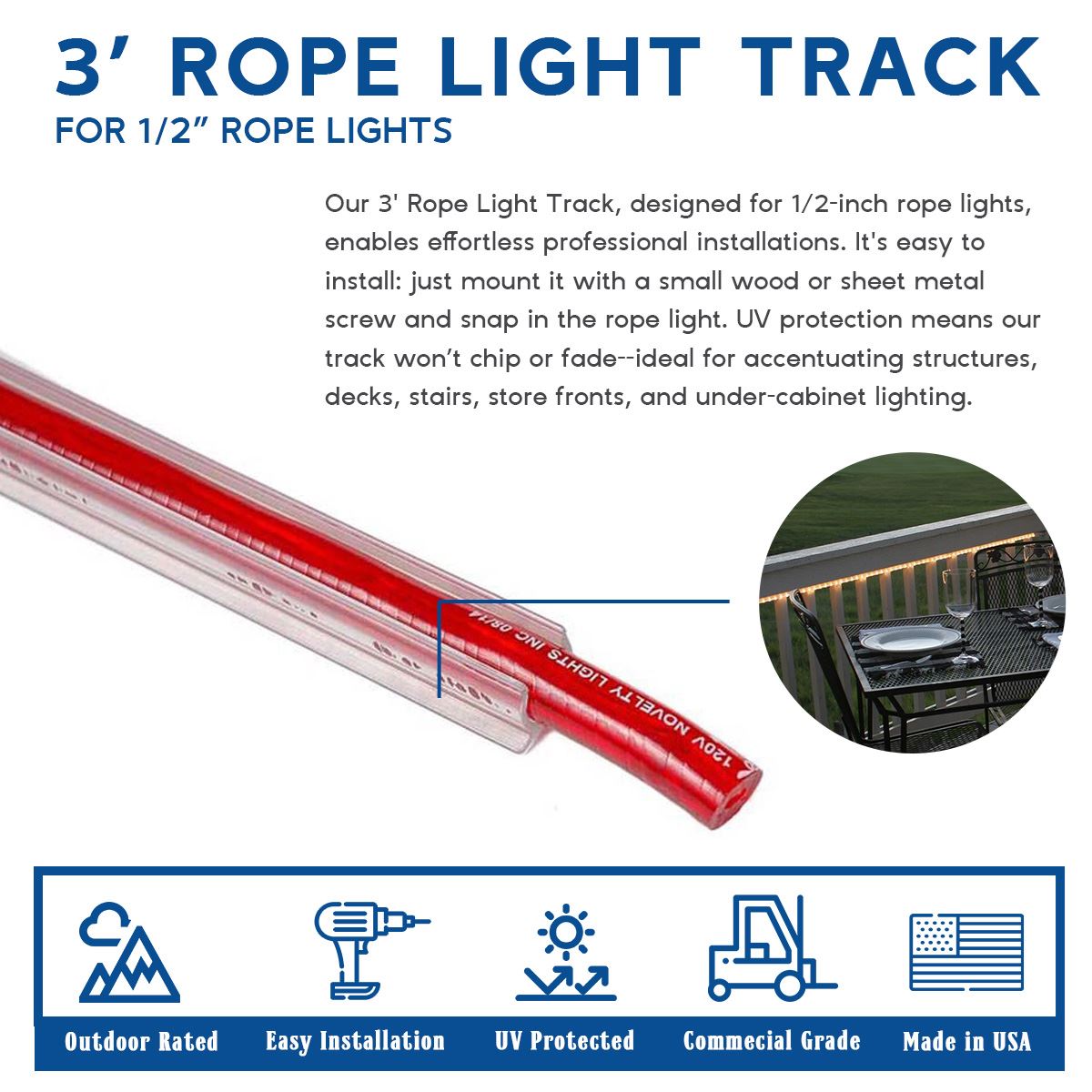 Clear Rope Light Mounting Track 3 Feet - Novelty Lights IncNovelty ...
