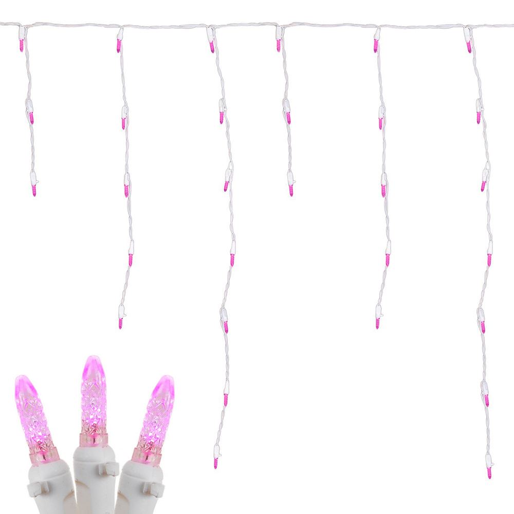 Pink LED Icicle Lights on White Wire - Novelty Lights Inc Novelty ...