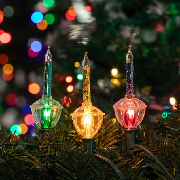 Yellow/Purple/Green 7 Light Traditional Bubble Light Set with Glitter - Novelty Lights ...